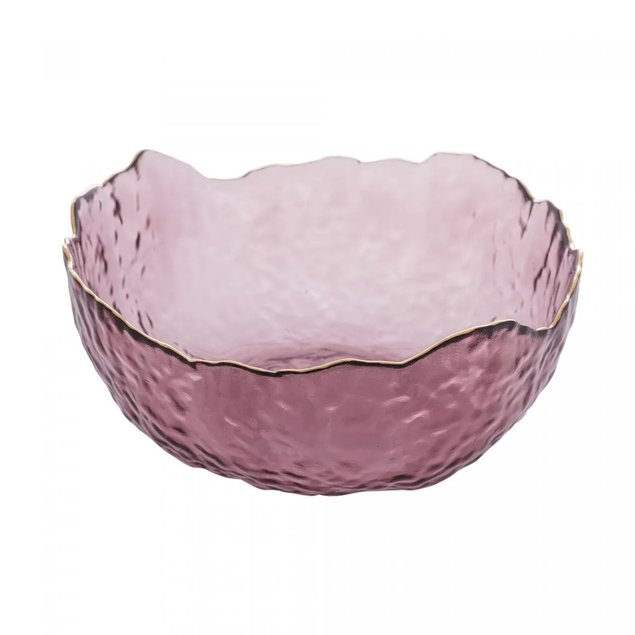 Bowl de Cristal Martelado com Borda Dourada Taj Rosa Wolff